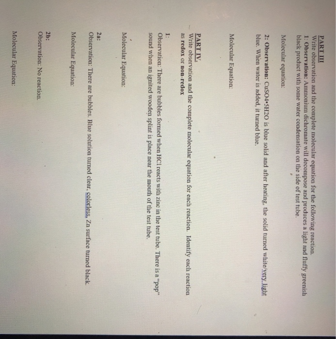 Solved PARTI Write observation, the molecular, complete | Chegg.com