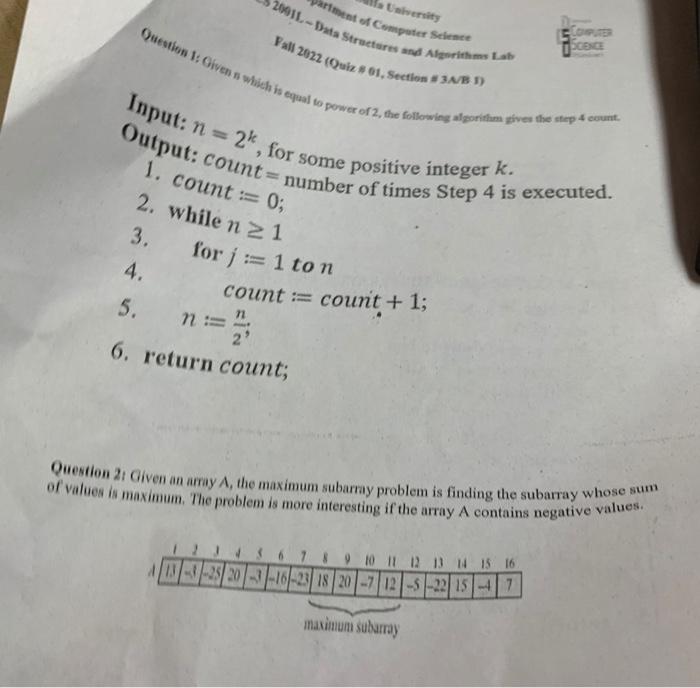 Solved Outi: n=2k, for some positive integer k. 1. Count: | Chegg.com