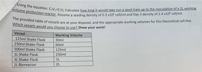 Solved Using The Equation C1v1 C2v2 Calculate How Long It