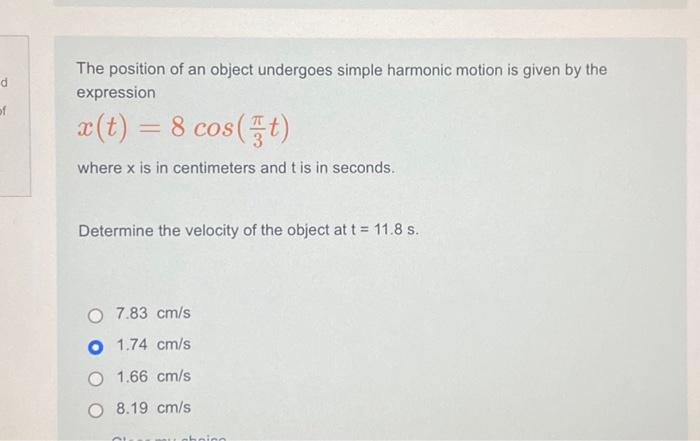 Solved The position of an object undergoes simple harmonic | Chegg.com