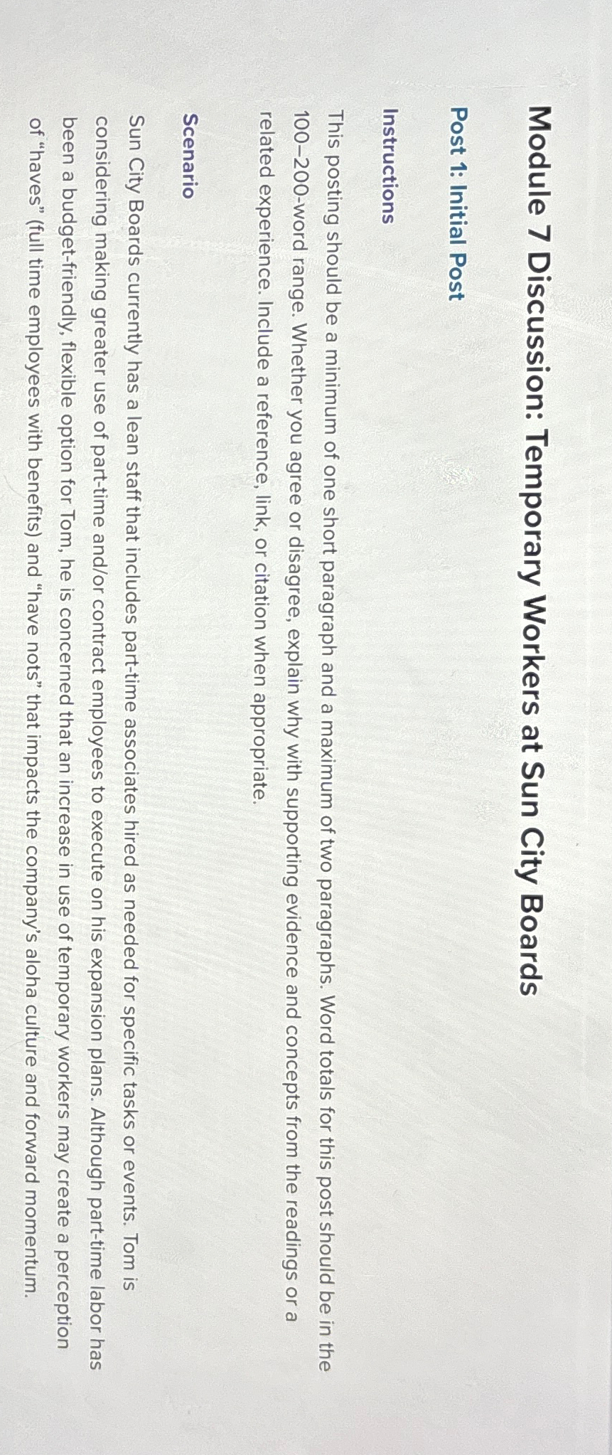 Solved Module 7 ﻿Discussion: Temporary Workers at Sun City | Chegg.com