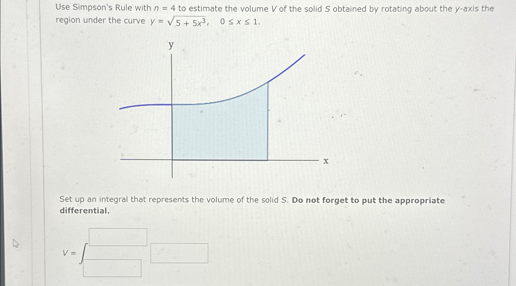Solved Use Simpson's Rule with n=4 ﻿to estimate the volume V | Chegg.com