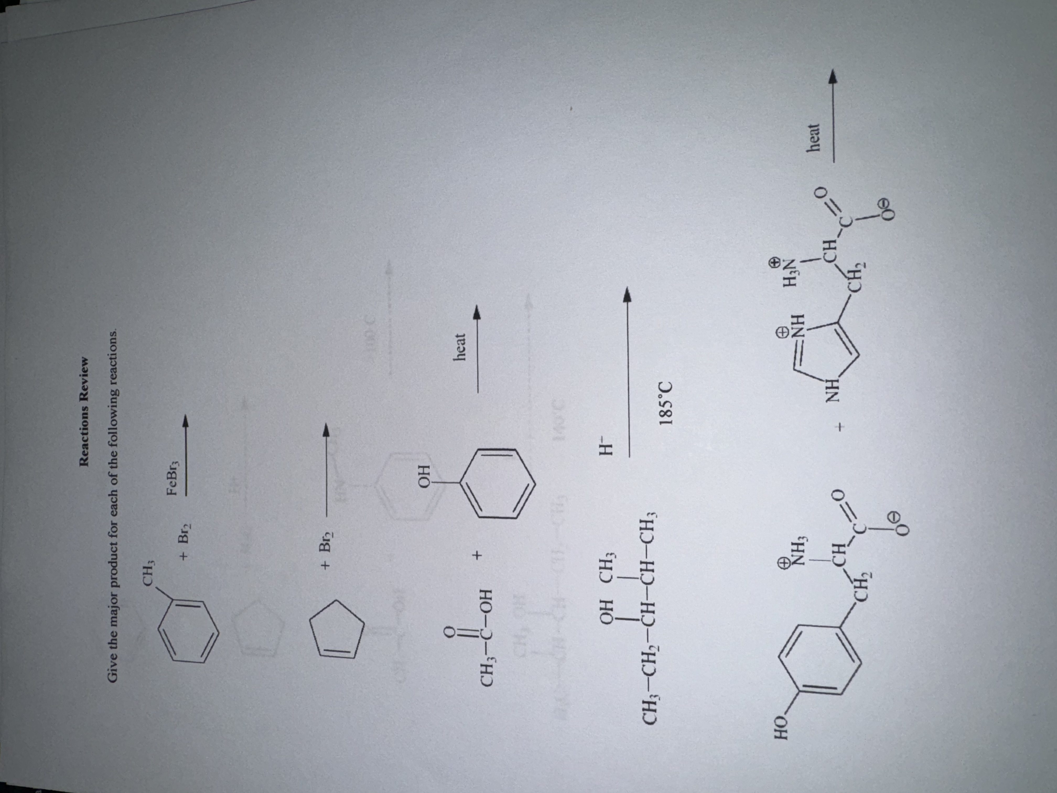 Reactions ReviewGive the major product for each of | Chegg.com