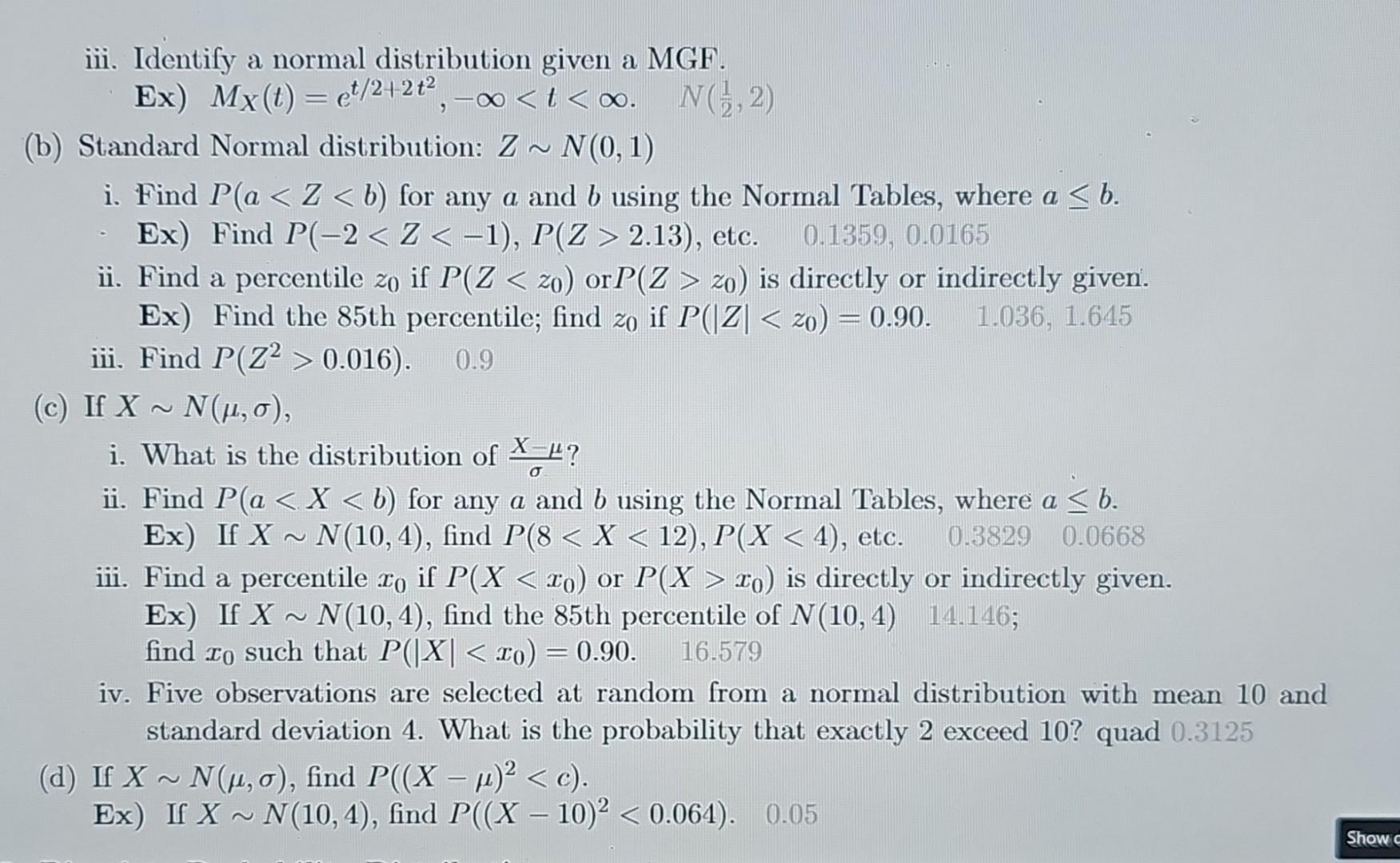 Solved Normal Distribution A If X∼n μ σ I Graph Of The
