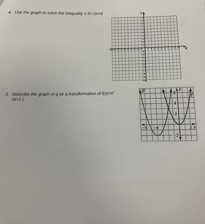 Solved 4. Use the graph to solve the inequality x−5>−2x+4 5. | Chegg.com