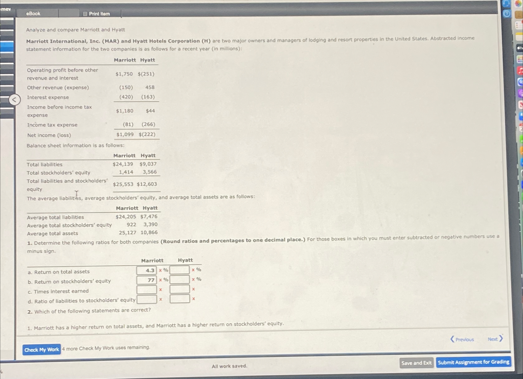 Solved eBookPrint ItemAnalyze and compare Marriott and Hyatt | Chegg.com