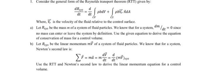 Solved 1. Consider the general form of the Reynolds | Chegg.com