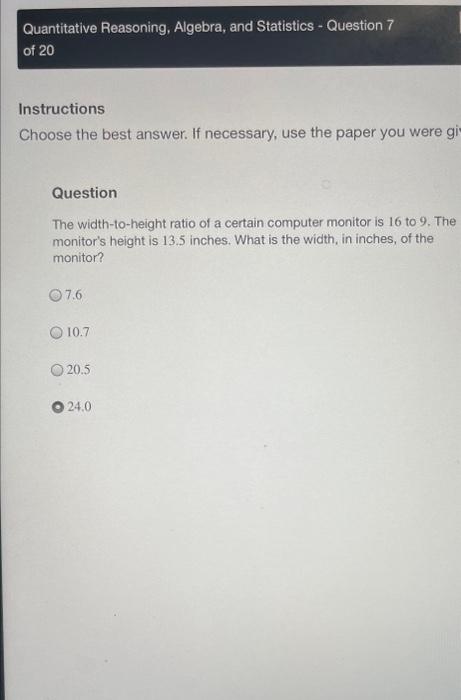 Solved Quantitative Reasoning, Algebra, and Statistics - | Chegg.com