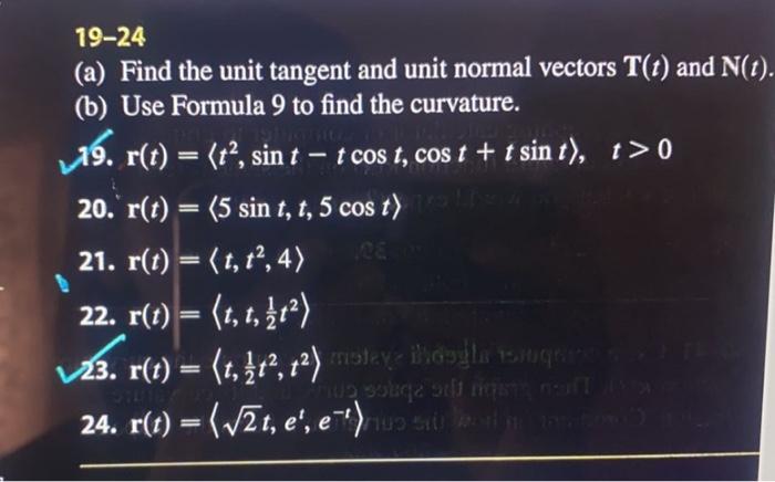 Solved 19-24 (a) Find the unit tangent and unit normal | Chegg.com