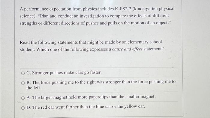 Solved A performance expectation from physics includes | Chegg.com