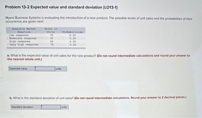 Solved Problem 13-2 Expected value and standard deviation | Chegg.com