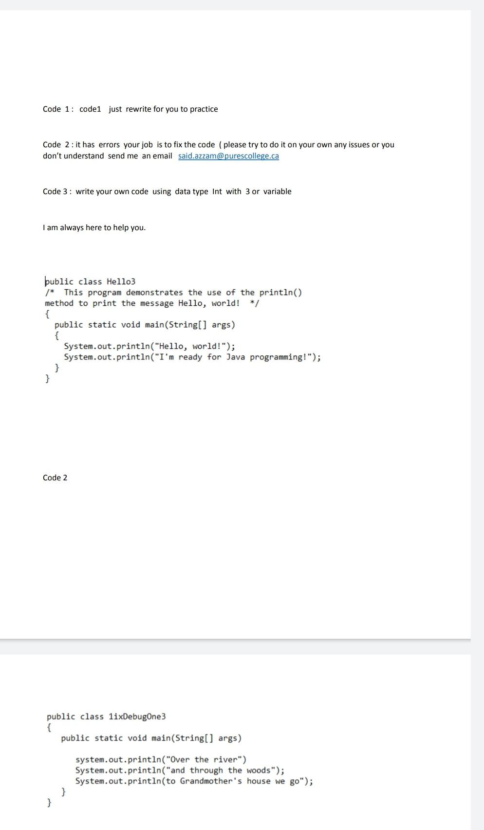 Solved Code 1: code1 just rewrite for you to practice Code | Chegg.com