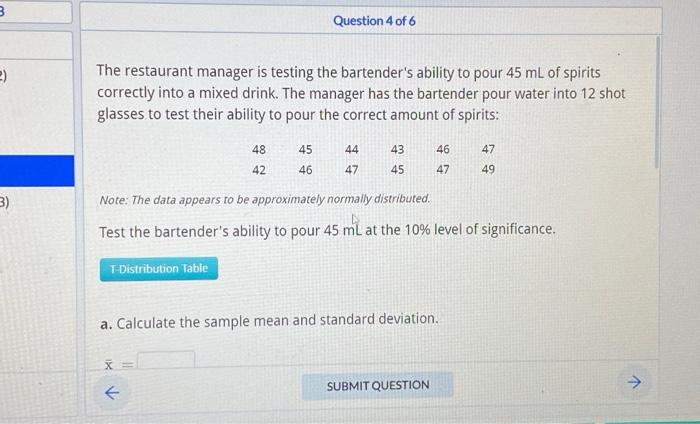 Solved The restaurant manager is testing the bartender's | Chegg.com