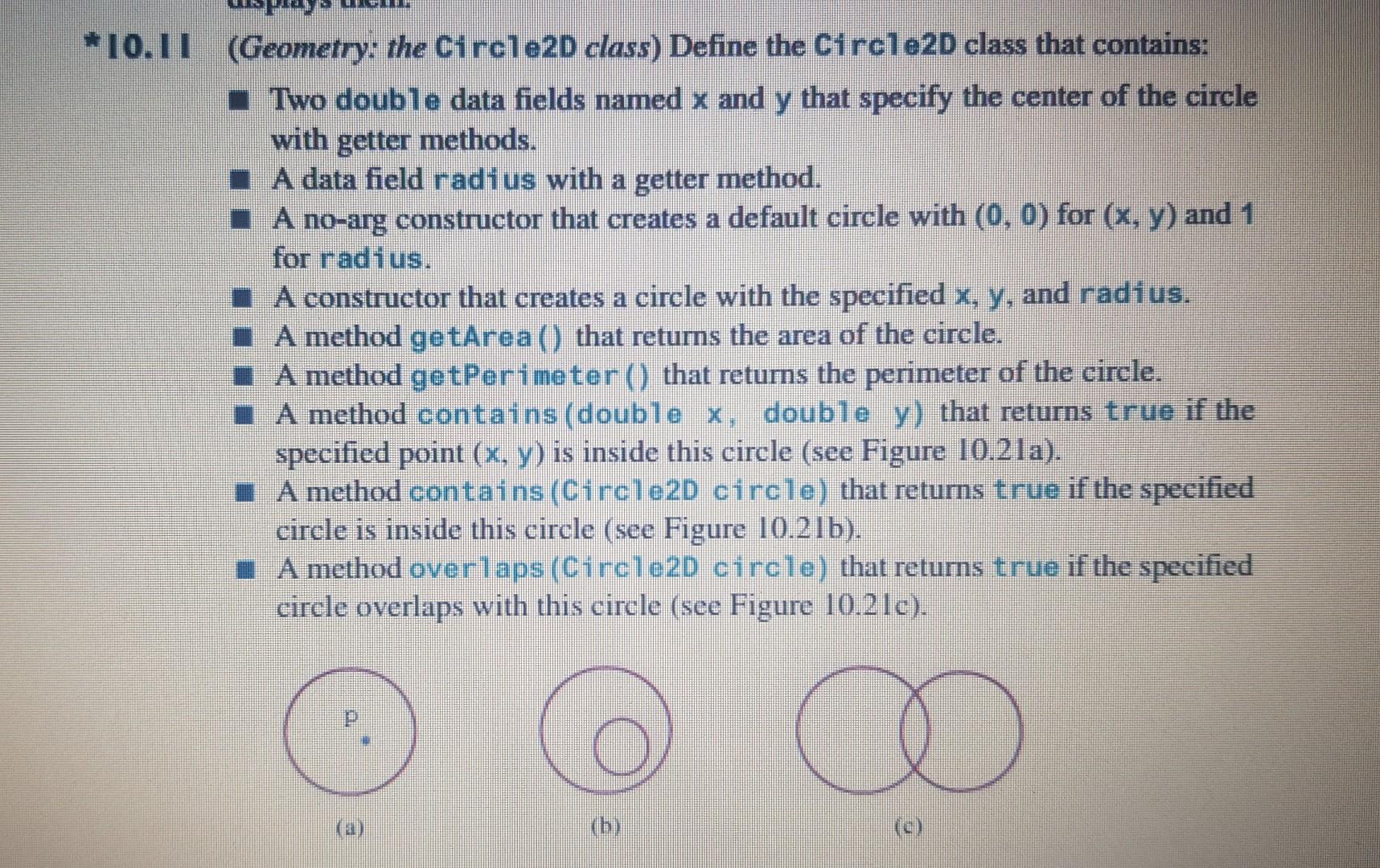 Solved II (Geometry: the Ci rcl e2D class) Define the Ci rc1 | Chegg.com