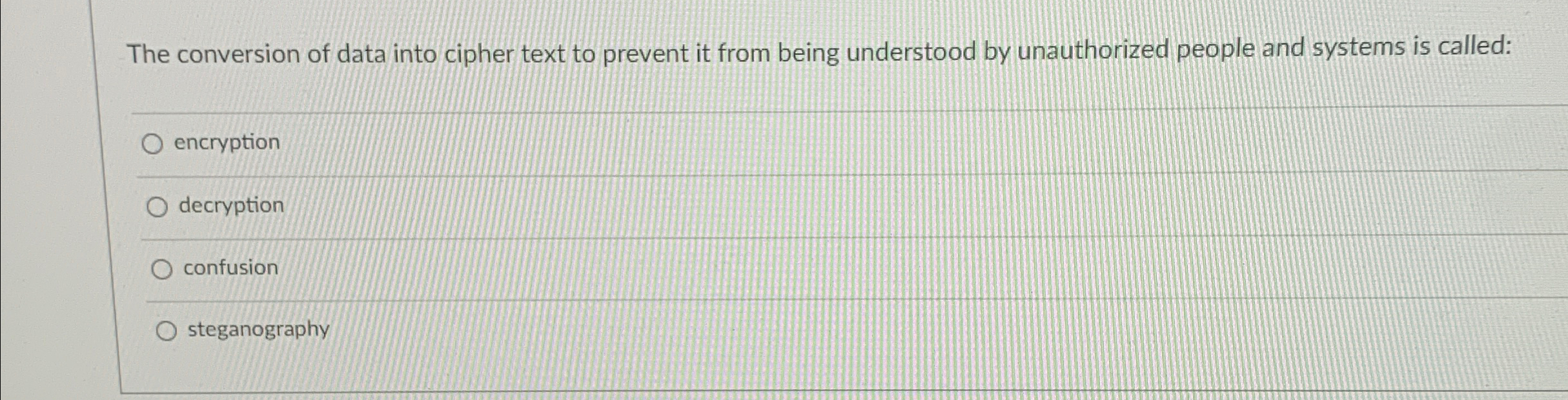Solved The conversion of data into cipher text to prevent it | Chegg.com
