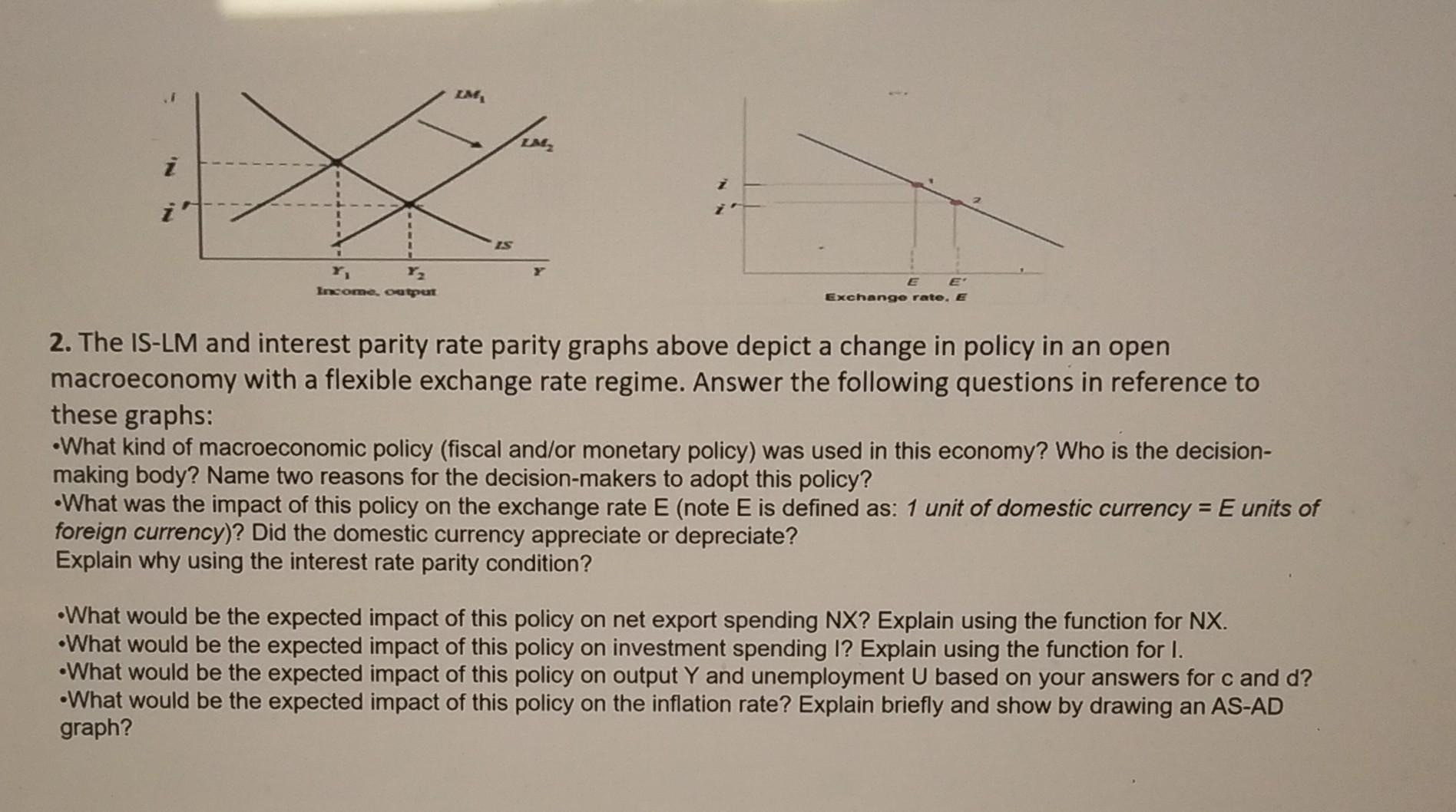Solved 2. The IS-LM and interest parity rate parity graphs | Chegg.com