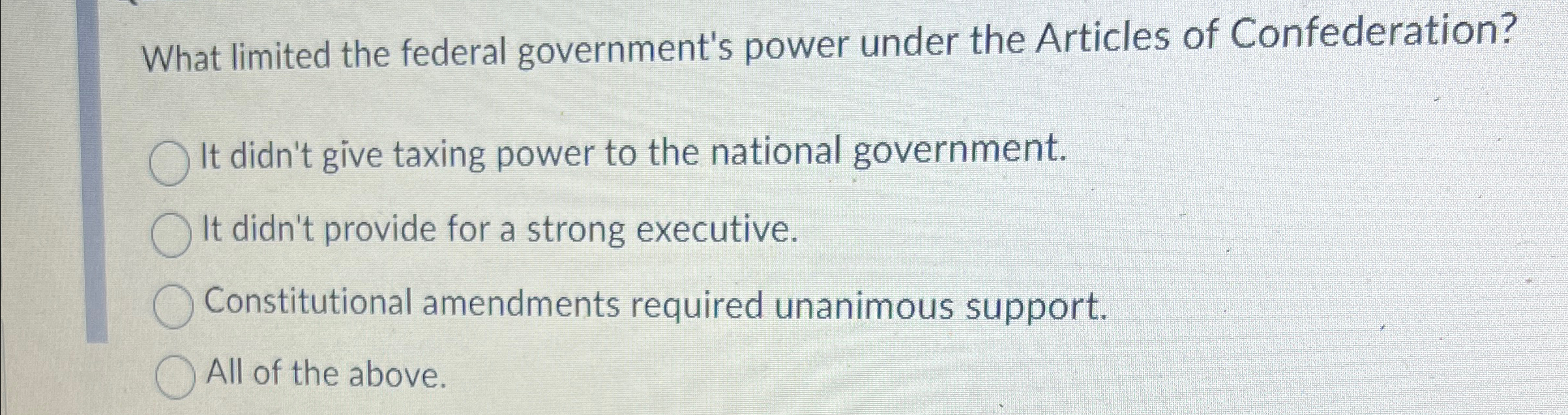 Solved What limited the federal government's power under the | Chegg.com