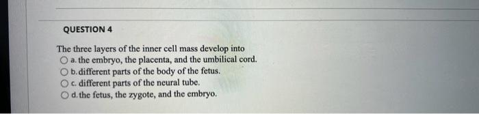 Solved The three layers of the inner cell mass develop into | Chegg.com