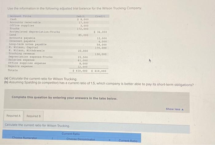 Solved (a) Calculate the current ratio for Wilson | Chegg.com