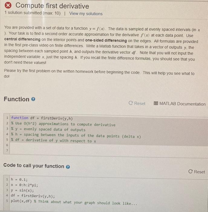 Solved > Compute first derivative 1 solution submitted (max: | Chegg.com