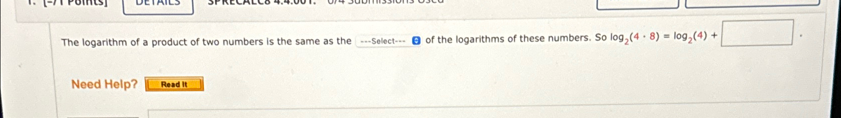 Solved The logarithm of a product of two numbers is the same | Chegg.com