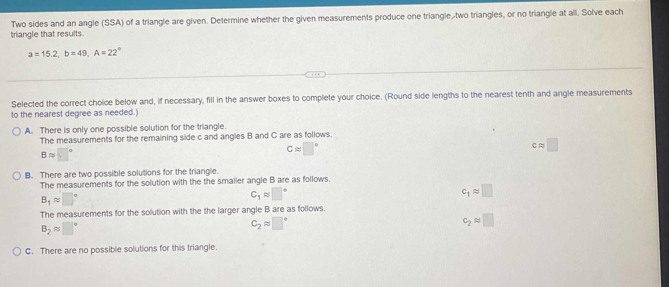 Solved Two sides and an angle (SSA) ﻿of a triangle are | Chegg.com