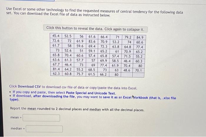 Solved Use Excel or some other technology to find the | Chegg.com