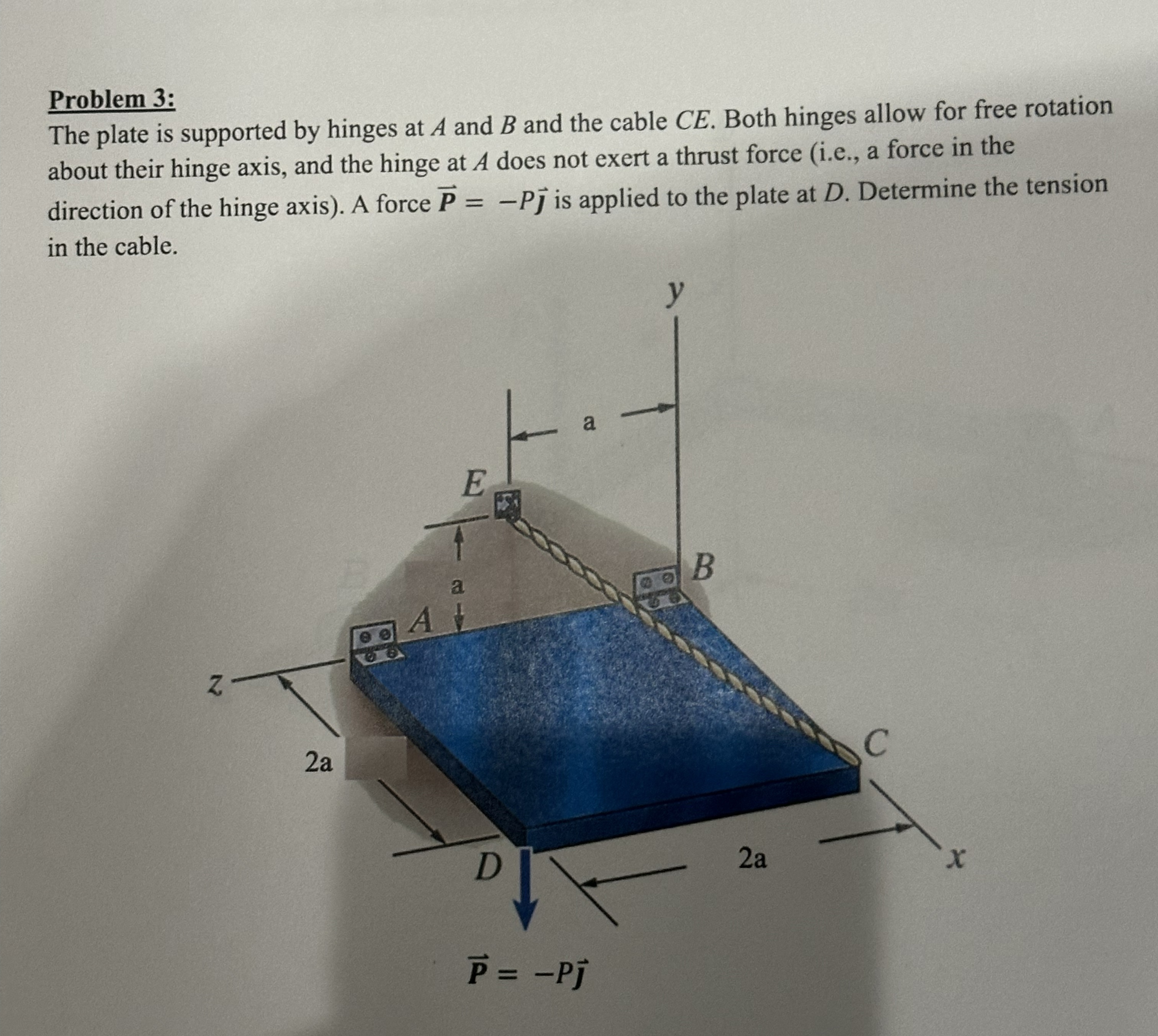 Solved Problem 3:The plate is supported by hinges at A and B | Chegg.com