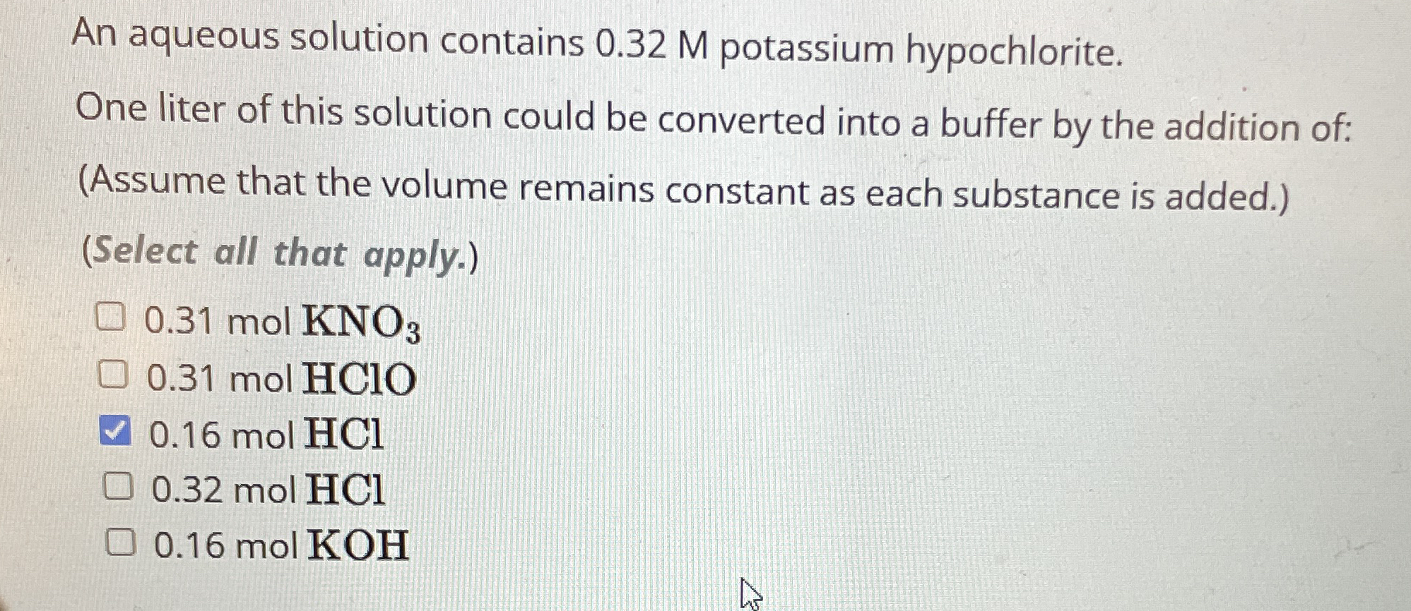 Solved An aqueous solution contains 0.32 ﻿M potassium | Chegg.com