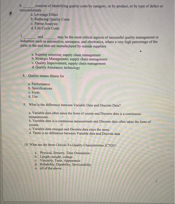 Solved 6. consists of identifying quality costs by category, | Chegg.com