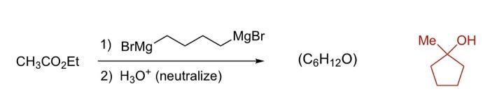 Solved CH3CO2Et 1) BrMg (C6H12O) 2) H3O+(neutralize) | Chegg.com
