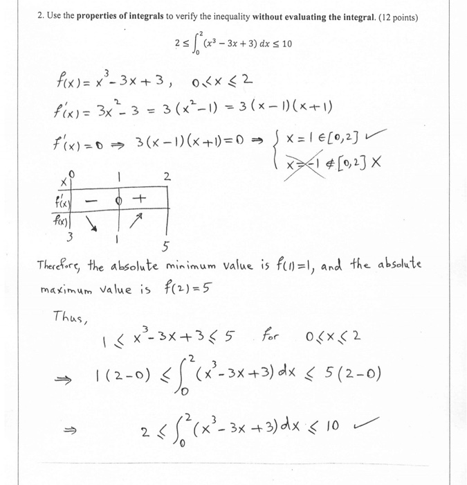 Solved 2. Use the properties of integrals to verify the | Chegg.com