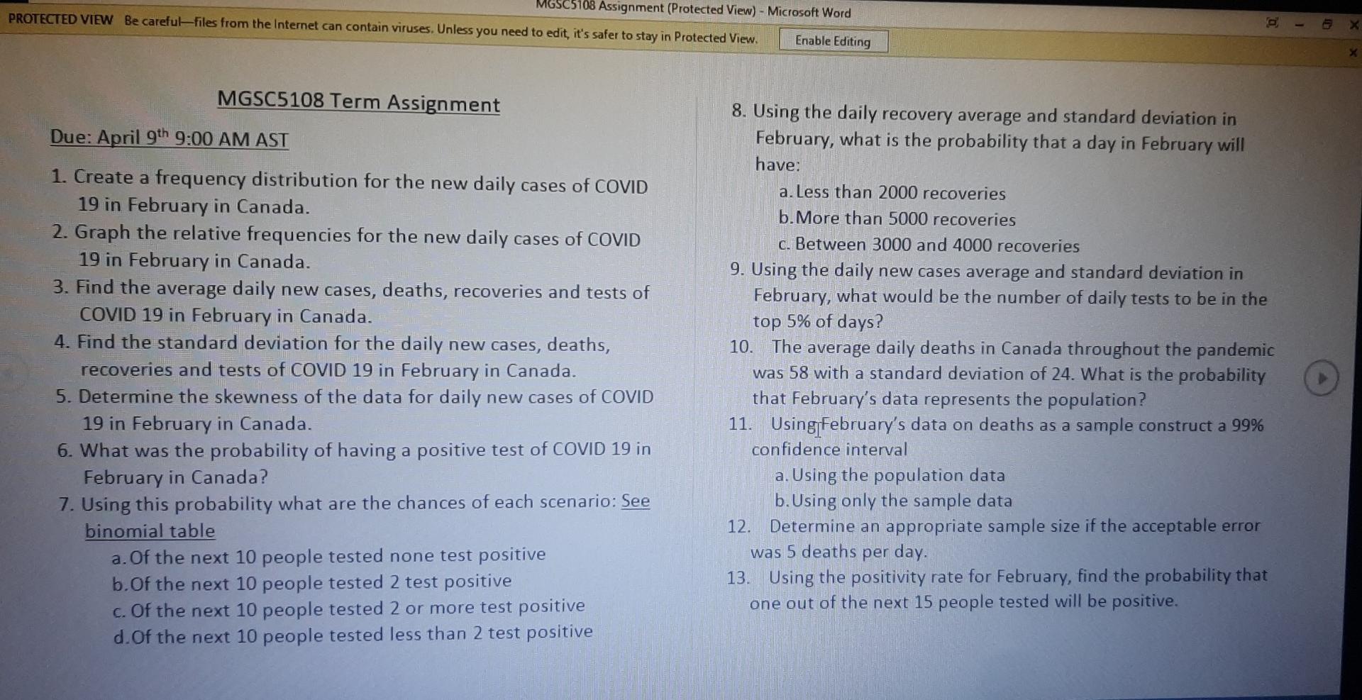 MGSC5108 Assignment (Protected View) - Microsoft | Chegg.com