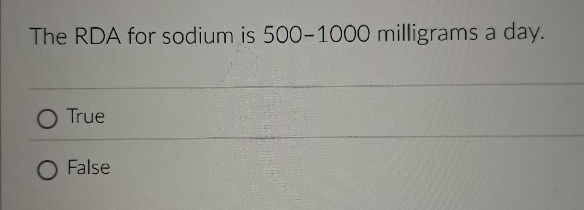 Solved The RDA for sodium is 500-1000 ﻿milligrams a | Chegg.com