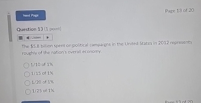 Solved Page 13 ﻿of 20Question 13 (1 ﻿point)ListenThe $5.8 | Chegg.com