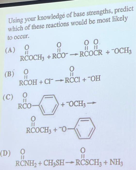 Solved Using your knowledge of base strengths, predict which | Chegg.com