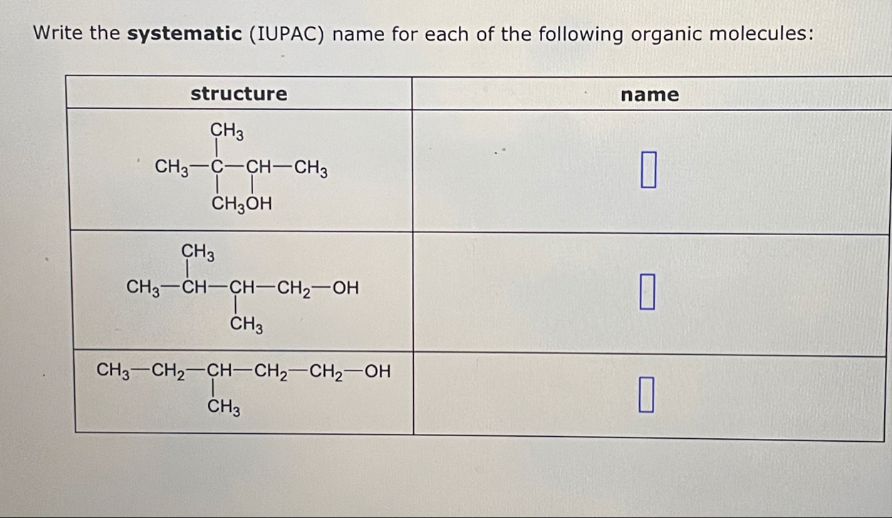 Solved Write the systematic (IUPAC) ﻿name for each of the | Chegg.com