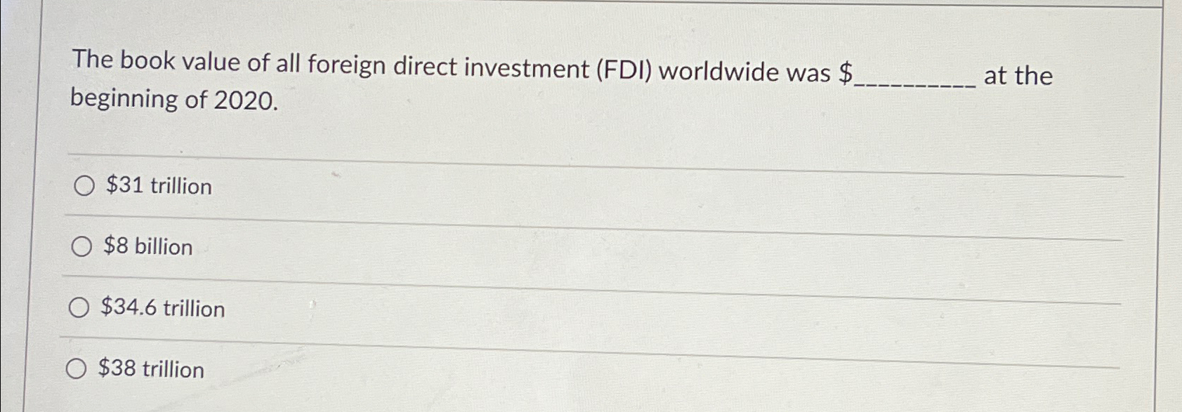 Solved The book value of all foreign direct investment (FDI) | Chegg.com