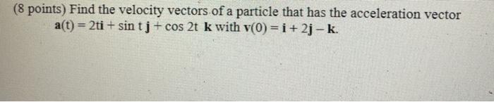 Solved (8 points) Find the velocity vectors of a particle | Chegg.com