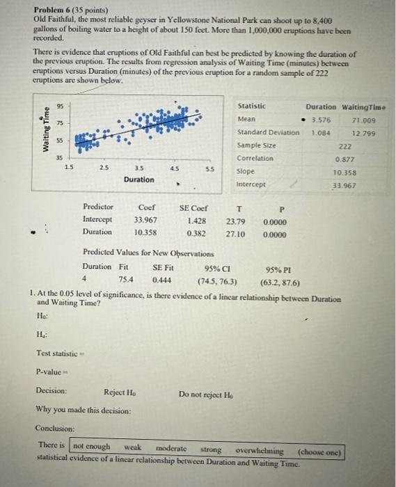 Solved Problem 6 (35 points) Old Faithful, the most reliable | Chegg.com