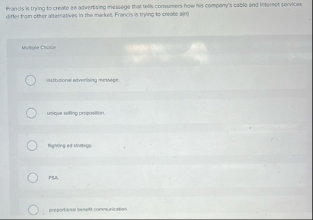 Solved Francis is trying to create an advertising message | Chegg.com