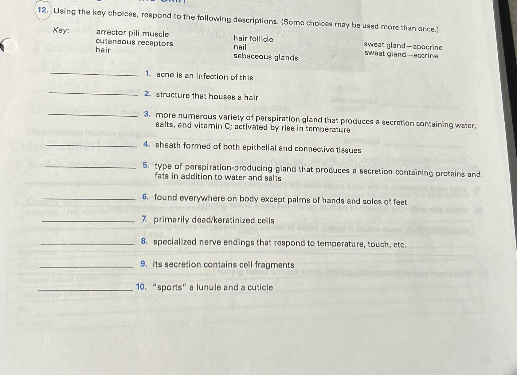 Solved Using the key choices, respond to the following | Chegg.com