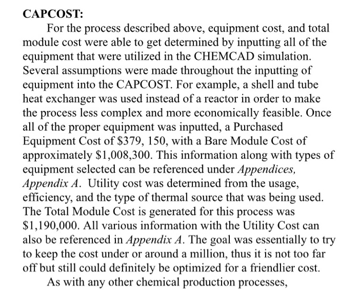 Solved CAPCOST: For the process described above, equipment | Chegg.com