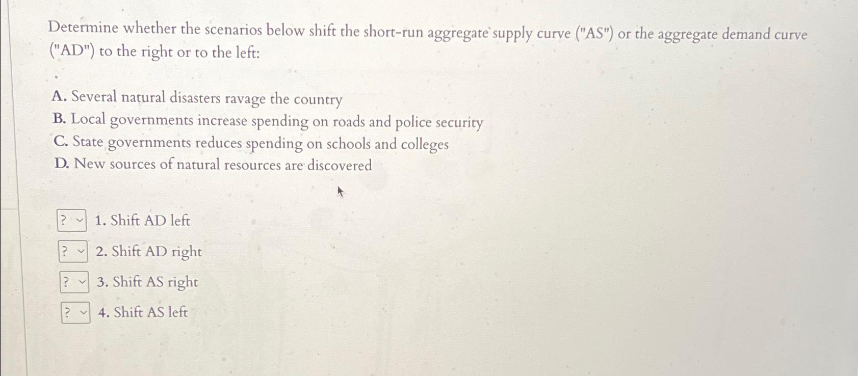 Solved Determine whether the scenarios below shift the | Chegg.com