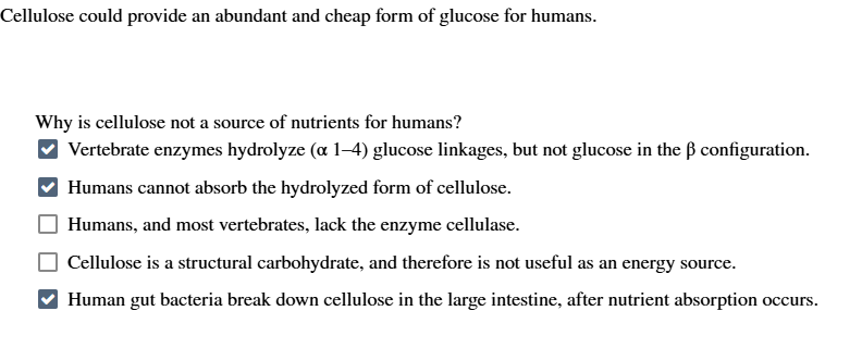 Solved α1-4 β ﻿configuration.Humans cannot absorb ﻿the | Chegg.com