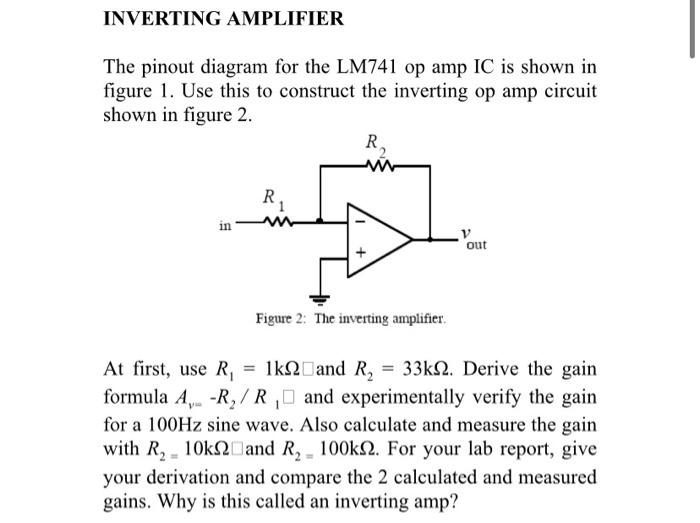 Solved INVERTING AMPLIFIER The pinout diagram for the LM741 | Chegg.com