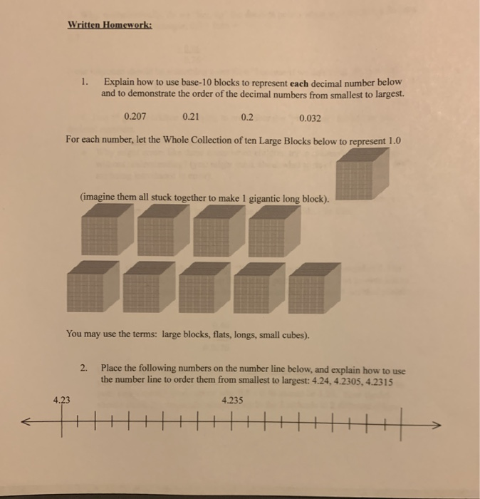 Solved Written Homework: 1. Explain how to use base-10 | Chegg.com