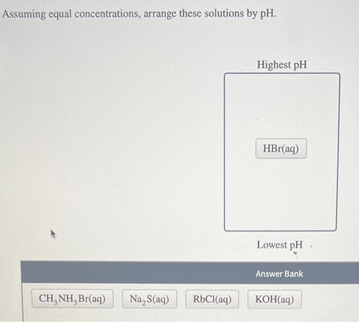 Solved Assuming equal concentrations, arrange these | Chegg.com