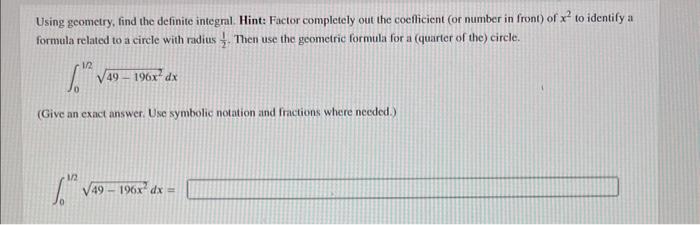 Solved Using geometry, find the definite integral. Hint: | Chegg.com