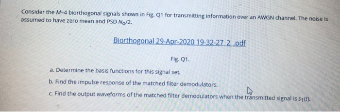 Solved Consider the M-4 biorthogonal signals shown in Fig. | Chegg.com